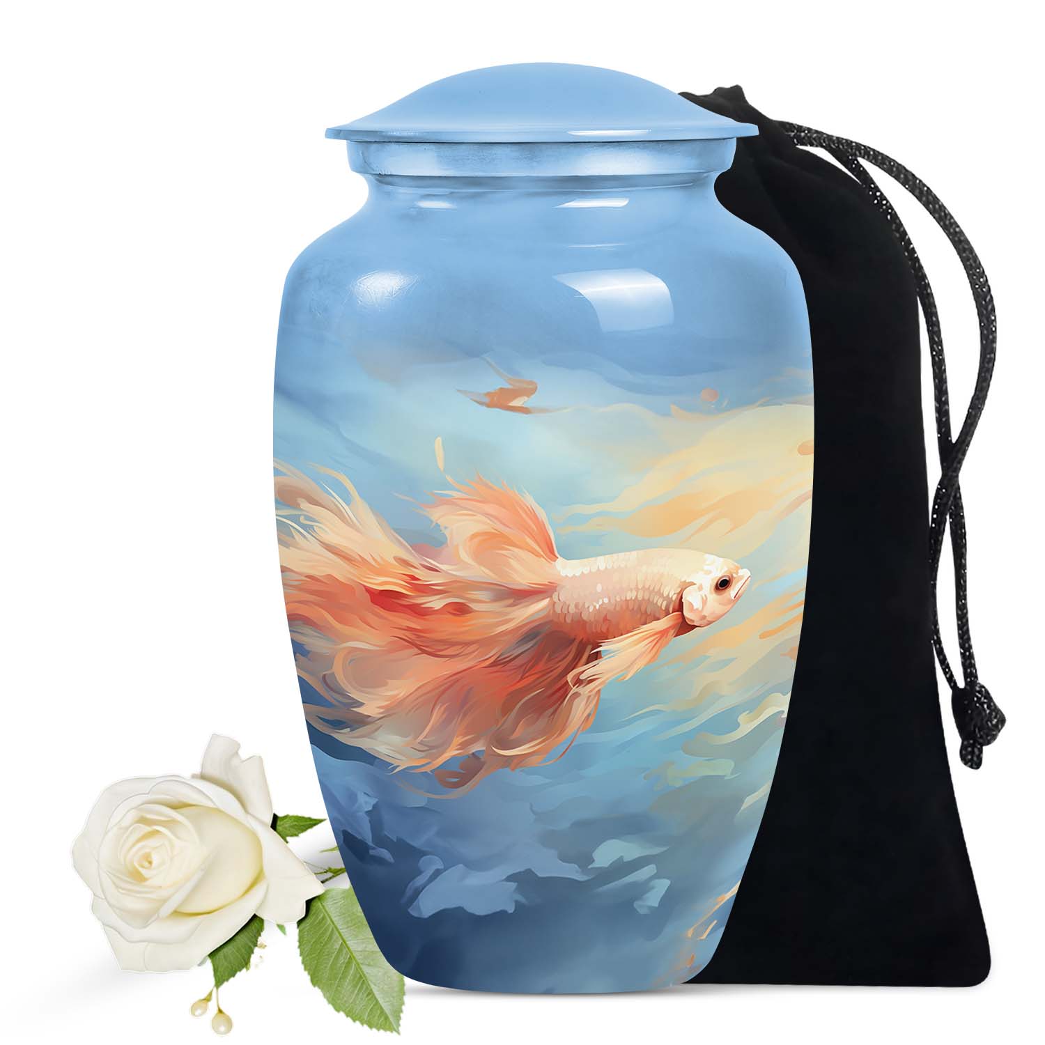 Handmade Betta Fish Cremation Urn for Ashes - Light Blue Urn ...